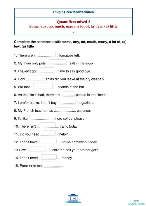 Quantifiers mixed 2. Interactive worksheet | TopWorksheets