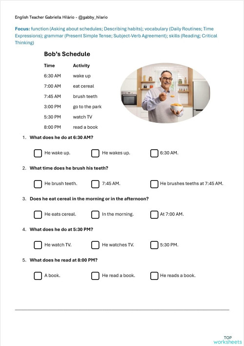 U6 - Routines 1 - Present Simple Practice. Interactive worksheet ...