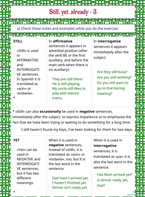 Yet, still, already 3. Interactive worksheet | TopWorksheets