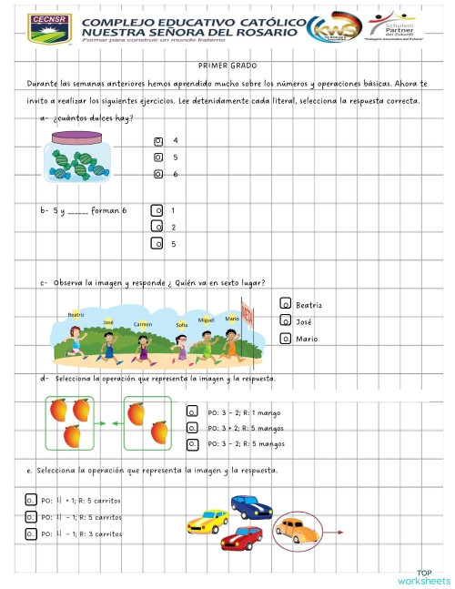 Repaso de matemática primer grado. Ficha interactiva | TopWorksheets