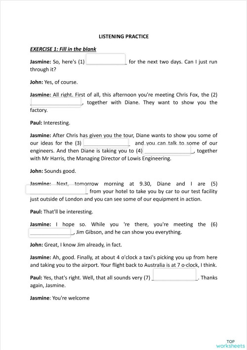PRACTICE LISTENING: SCHEDULE. Interactive worksheet | TopWorksheets