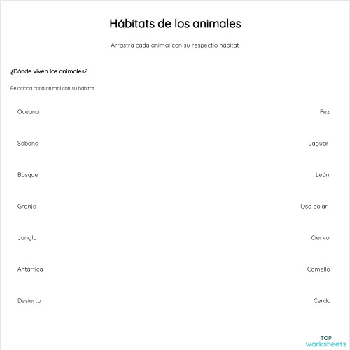 Hábitats de los animales. Ficha interactiva | TopWorksheets