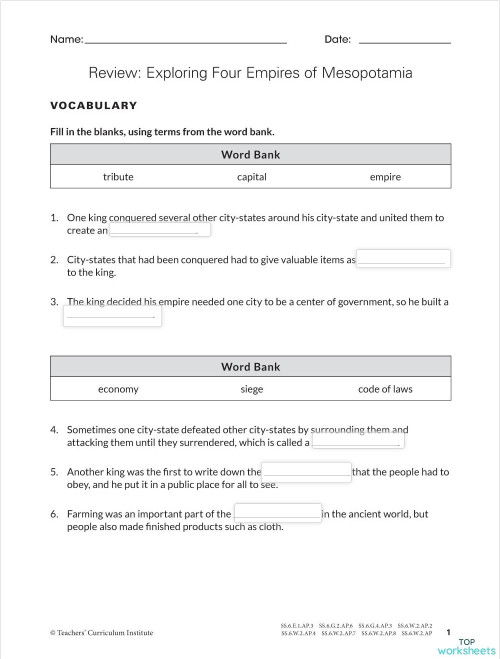 Exploring Four Empires of Mesopotamia. Scheda interattiva | TopWorksheets