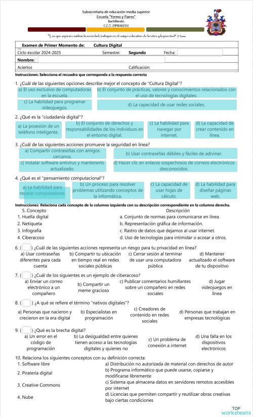 EXAMEN-CULTURA-DIGITAL-2-MOM-1 25. Ficha interactiva | TopWorksheets
