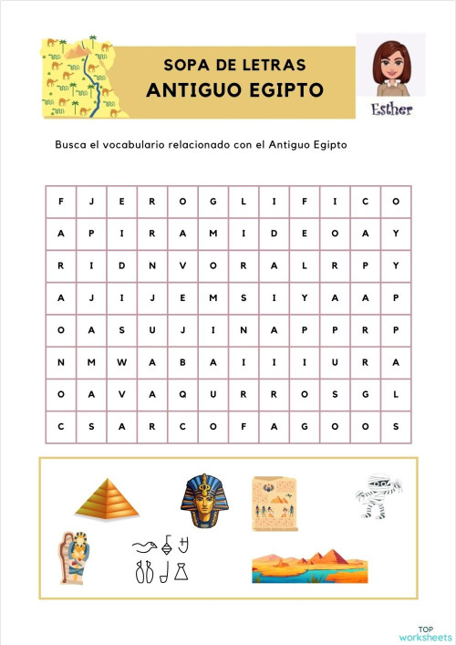 Sopa de letras ANTIGUO EGIPTO. Ficha interactiva | TopWorksheets