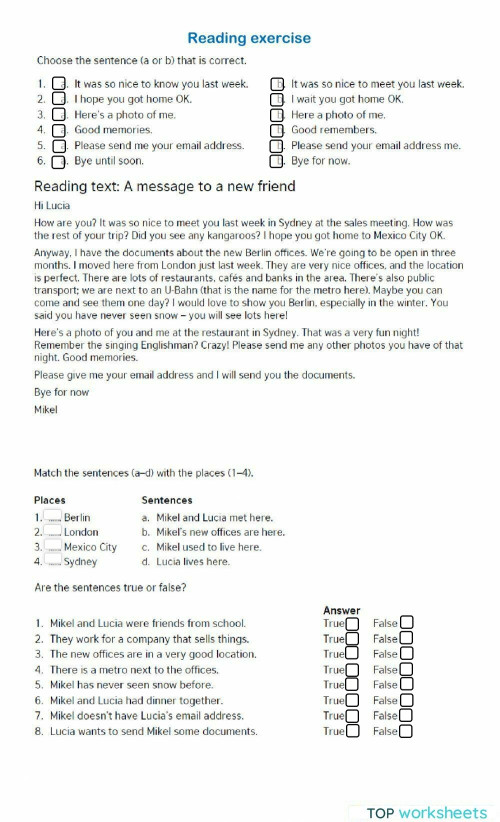 A Message to a New Friend. Interactive worksheet | TopWorksheets