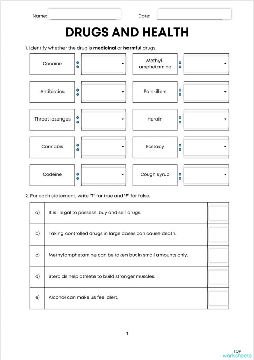 DRUGS AND HEALTH. Interactive worksheet | TopWorksheets