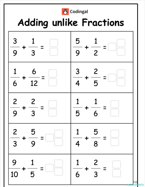 M_G05T01_WC08_Adding Unlike Fractions. Interactive worksheet ...