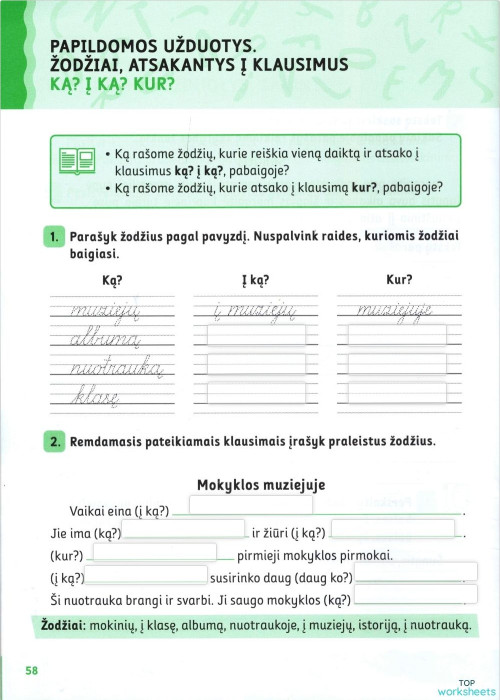 Daiktavardžių linksniai. Interactive worksheet | TopWorksheets