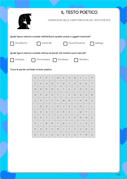 IL TESTO POETICO. Scheda interattiva | TopWorksheets