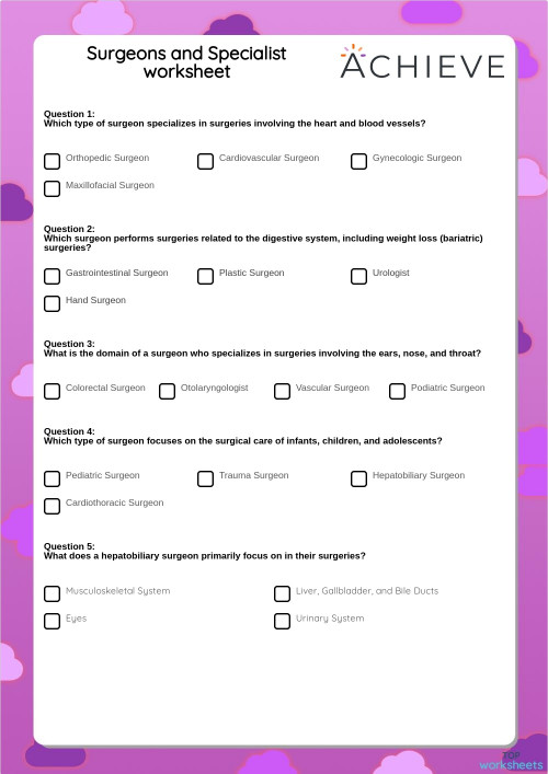 Surgeons and Specialist worksheet. Interactive worksheet | TopWorksheets