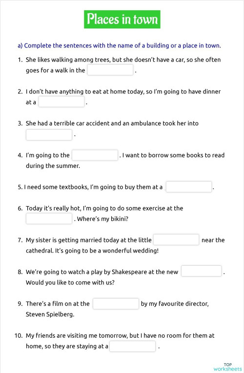Places in town. Interactive worksheet | TopWorksheets