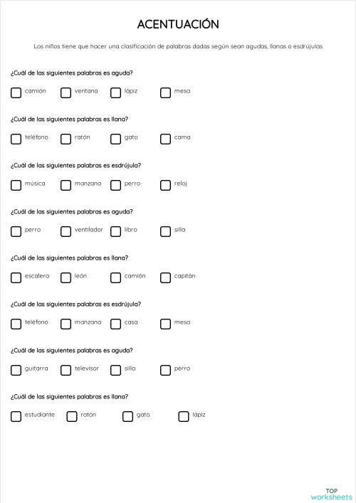 ACENTUACIÓN. Ficha interactiva | TopWorksheets