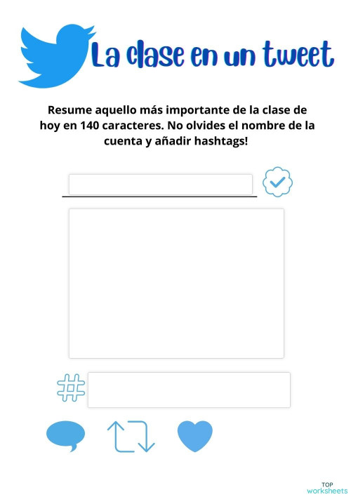 La clase en un tweet. Ficha interactiva | TopWorksheets