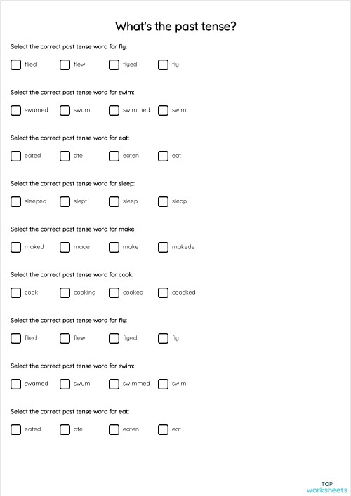 What's the past tense?. Interactive worksheet | TopWorksheets
