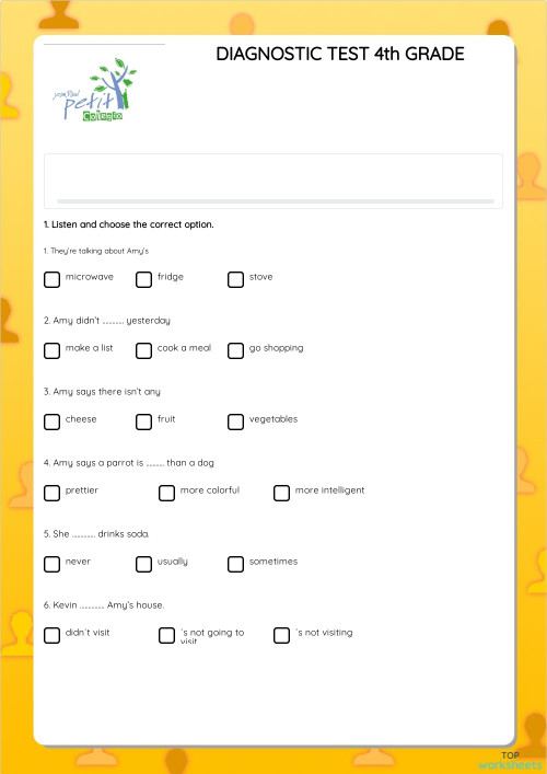 DIAGNOSTIC TEST 4th GRADE. Interactive worksheet | TopWorksheets