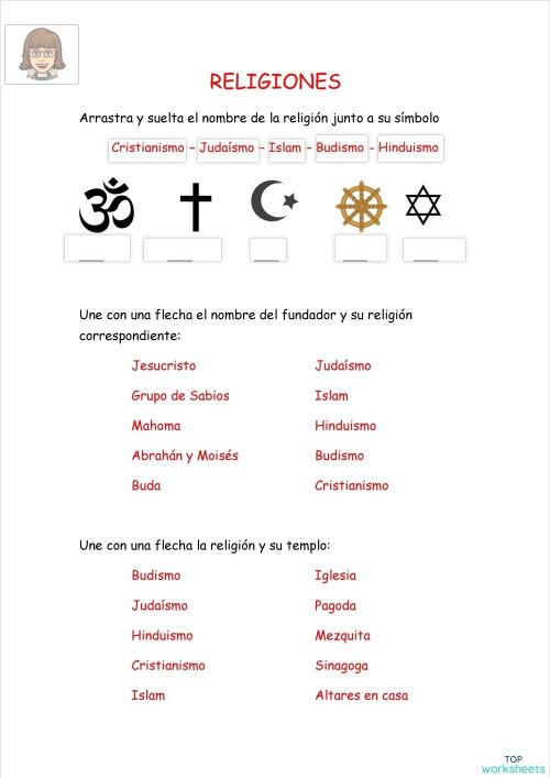 Religiones en el mundo 6º. Ficha interactiva | TopWorksheets