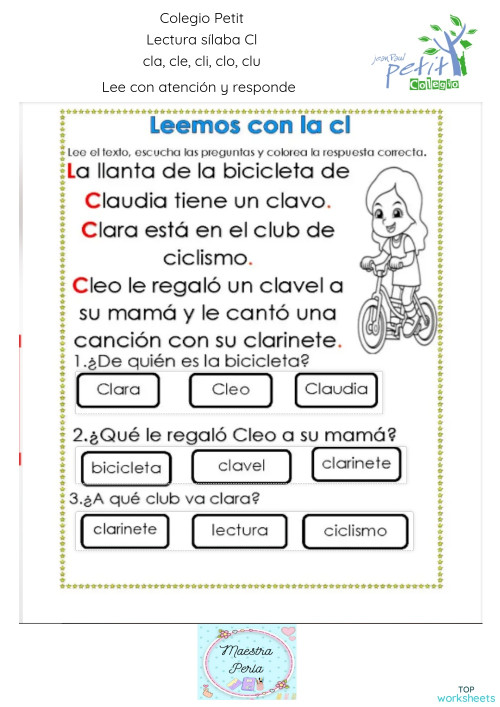 Lectura letra Cl. Ficha interactiva | TopWorksheets