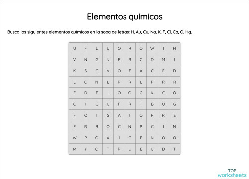 Química: fichas interactivas y ejercicios online | TopWorksheets