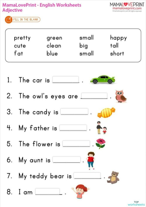 Fill the blanks - Adjectives. Interactive worksheet | TopWorksheets