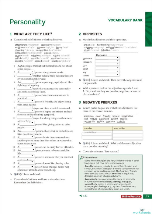 PERSONALITY VOCABULARY. Interactive worksheet | TopWorksheets