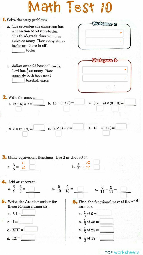 Math Test 10. Interactive worksheet | TopWorksheets