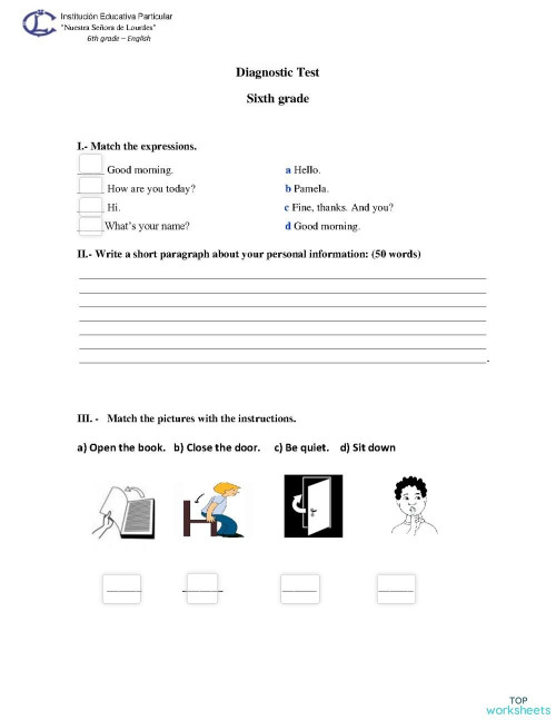 Diagnostic test 6th grade. Interactive worksheet | TopWorksheets