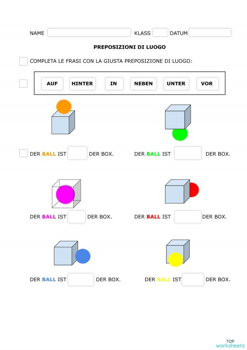 Preposizioni di luogo. Scheda interattiva | TopWorksheets