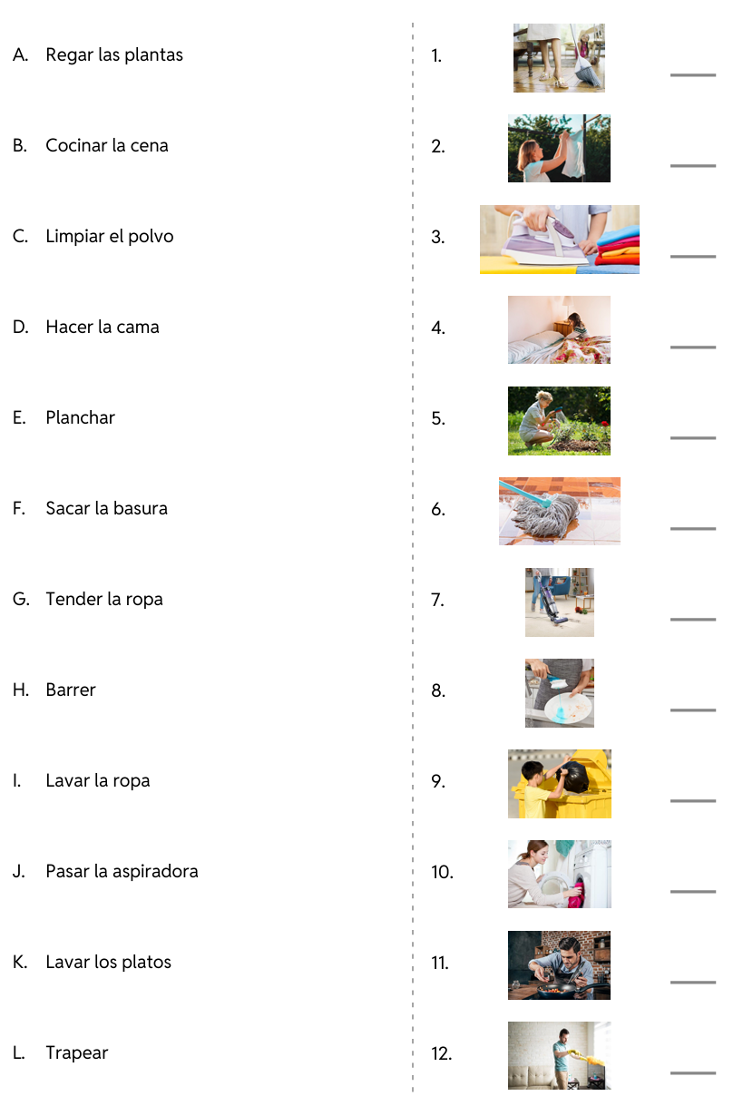 Los quehaceres. Ficha interactiva | TopWorksheets