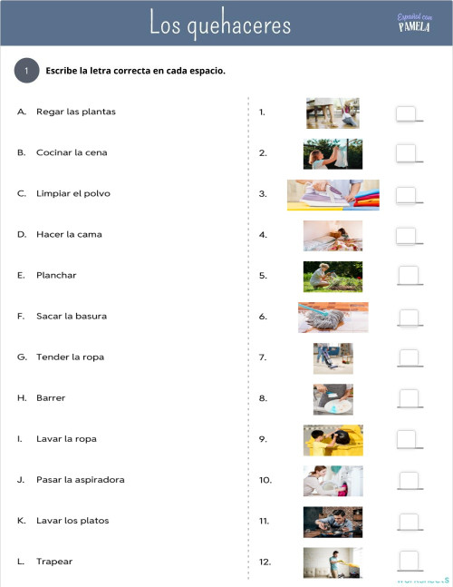 Los quehaceres. Ficha interactiva | TopWorksheets