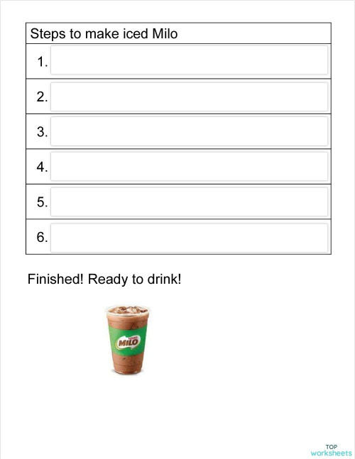 Steps to make iced Milo. Interactive worksheet | TopWorksheets