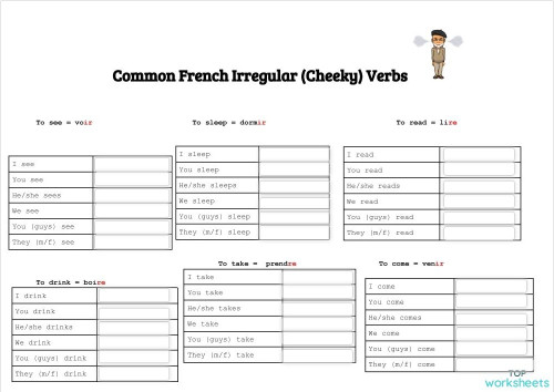 Common French Irregular Verbs. Interactive worksheet | TopWorksheets