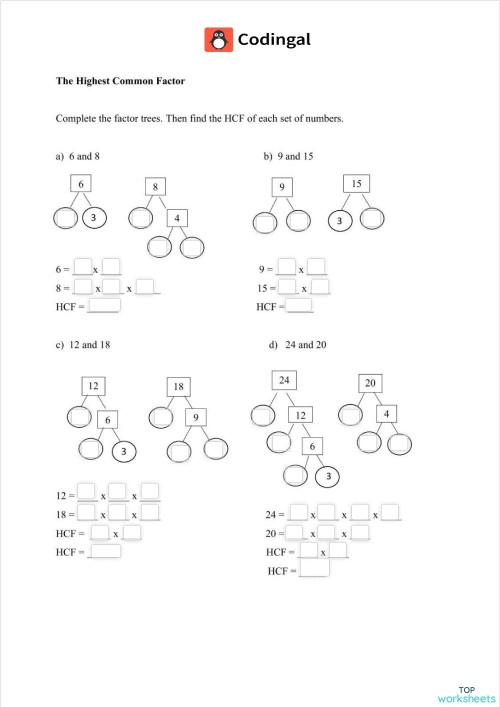 M_G06T01_WC01_HCF. Interactive worksheet | TopWorksheets