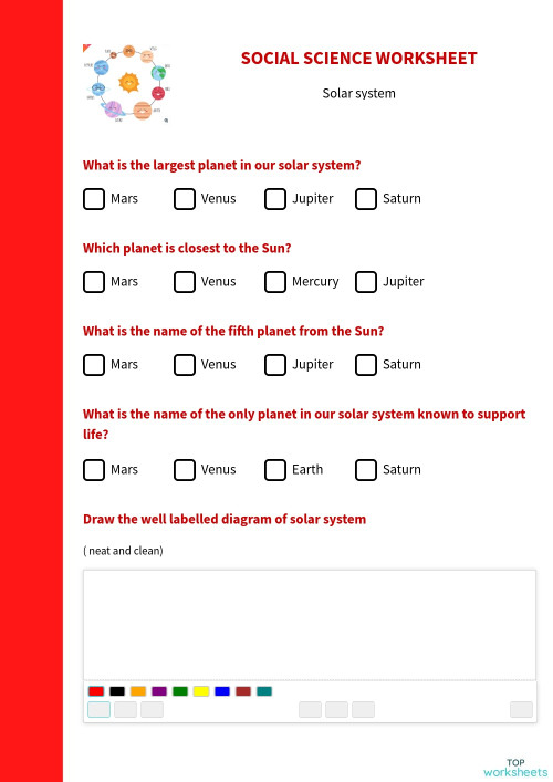 6th Grade Solar System Worksheets