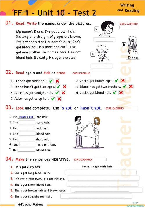 FF 1 - Unit 10 - Test 2 - Writing. Interactive worksheet | TopWorksheets