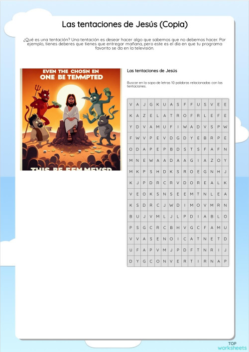 Las tentaciones de Jesús (Copia). Ficha interactiva | TopWorksheets