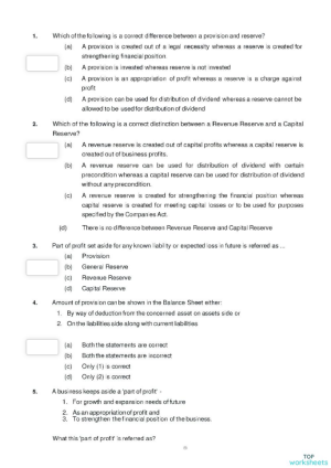 PROVISIONS AND RESERVES. Interactive worksheet | TopWorksheets