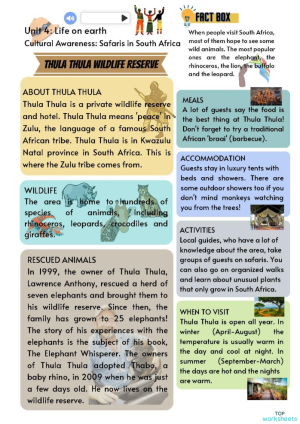 Safaris in South Africa. Interactive worksheet | TopWorksheets