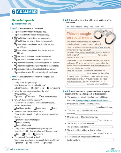 Reported speech practice. Interactive worksheet | TopWorksheets
