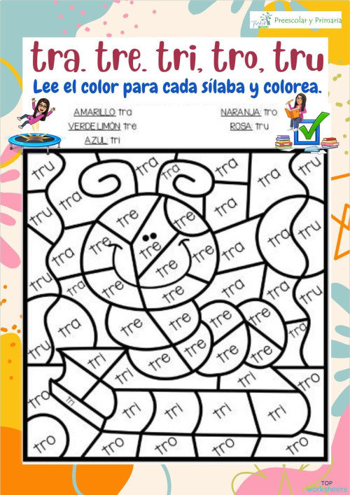 Sílabas tra, tre, tri, tro, tru_Mtra. Faby. Ficha interactiva | TopWorksheets
