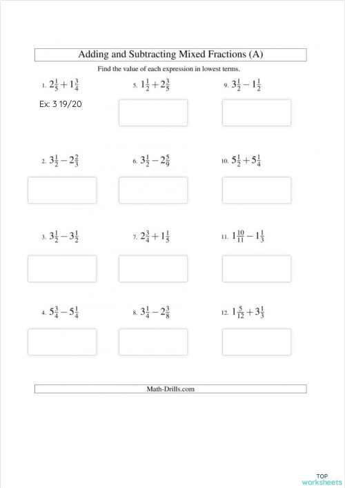 Lesson 6.3 Adding and Subtracting mixed numbers (6th). Interactive ...