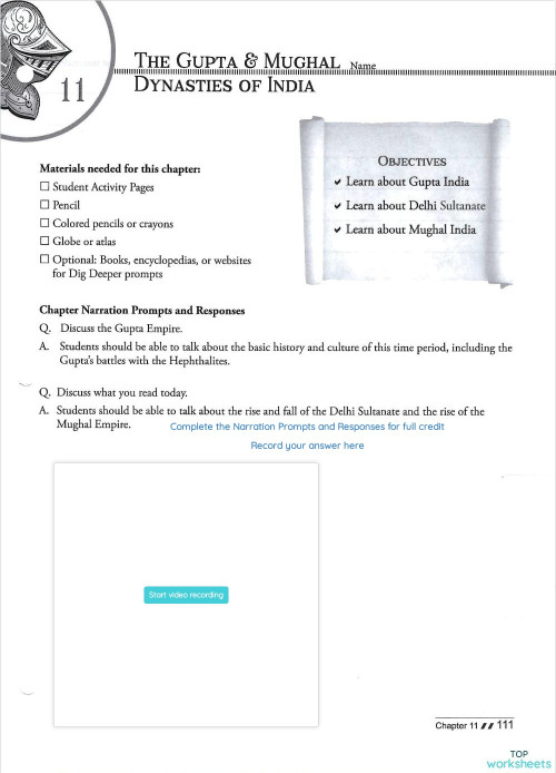 Chapter 11: The Gupta & Mughal ..... Pg 111-112. Interactive worksheet ...