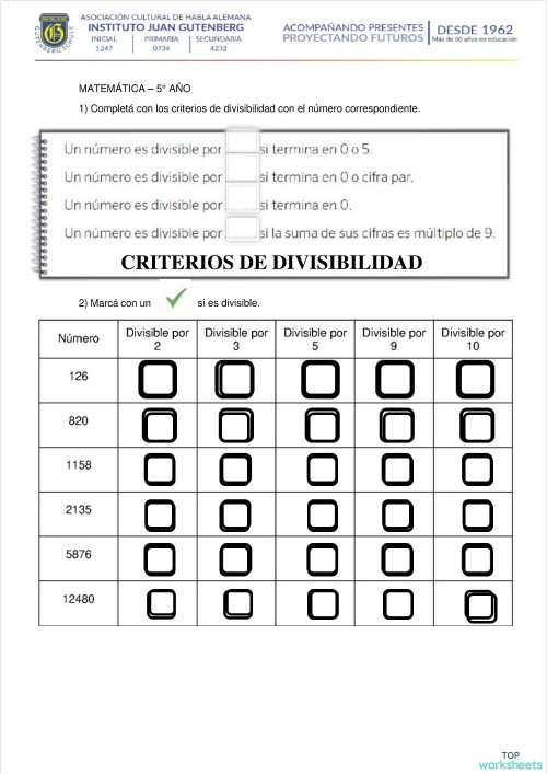 CRITERIOS DE DIVISIBILIDAD. Ficha interactiva | TopWorksheets