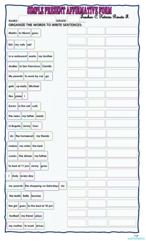 Simple Present Affirmative Interactive Worksheet Topworksheets