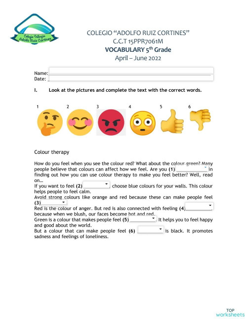 Vocabulary 5th Grade. Interactive worksheet | TopWorksheets