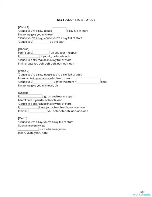Sky Full of Stars. Interactive worksheet | TopWorksheets