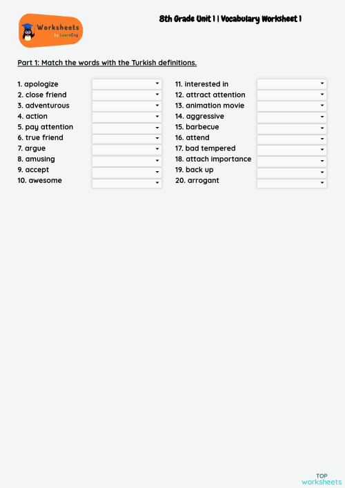 8th grade unit 1 trial. Interactive worksheet | TopWorksheets