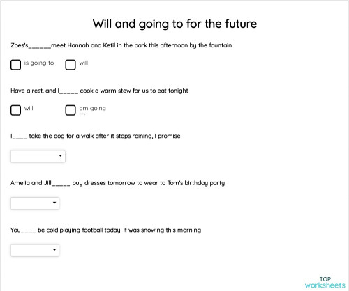 Will and going to for the future. Interactive worksheet | TopWorksheets