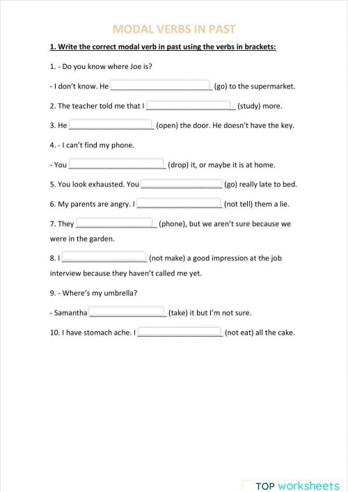 Past modals. Interactive worksheet | TopWorksheets