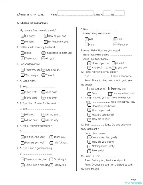 Midtest 003. Interactive worksheet | TopWorksheets